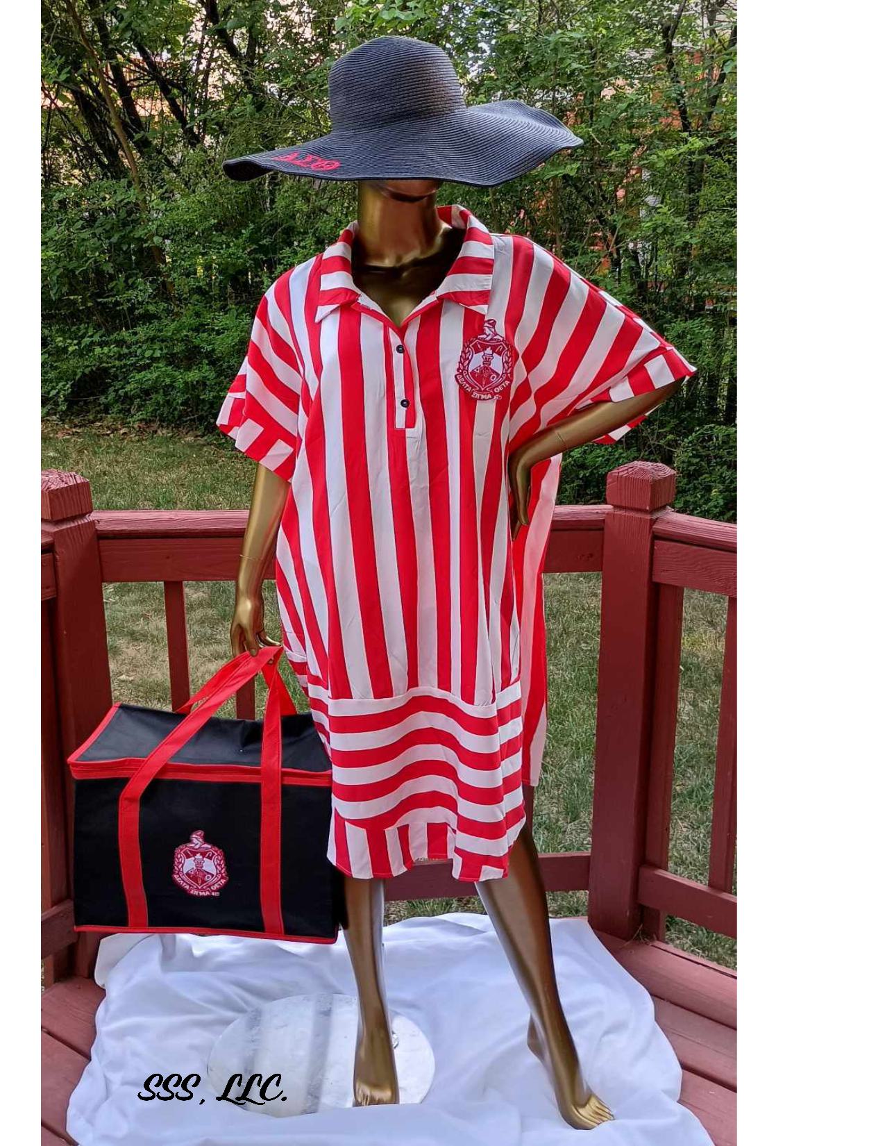 Red Striped Dress with 5" DST Crest – Simple to Sharp by Sharon, LLC.