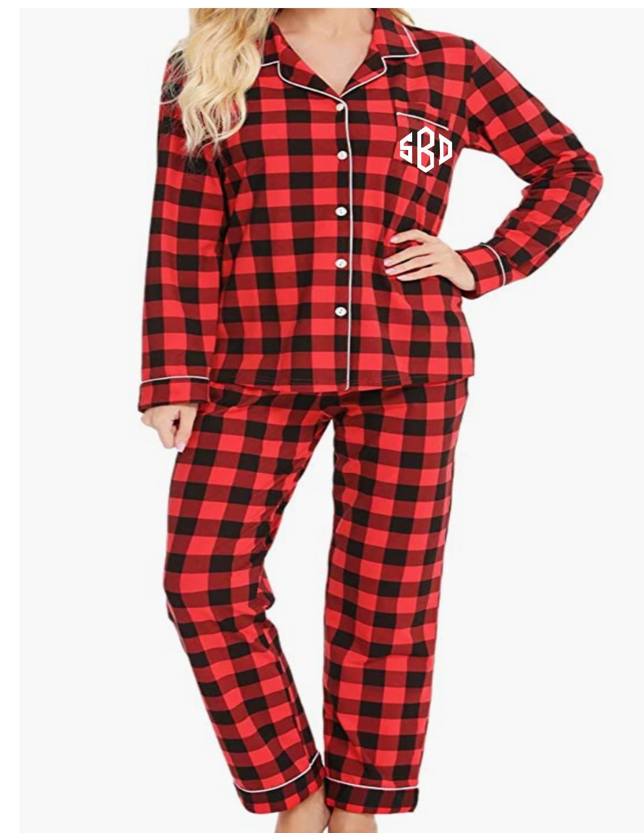 Diamond Monogrammed Red and Black Buffalo Plaid Relaxed Fit Pajamas ...