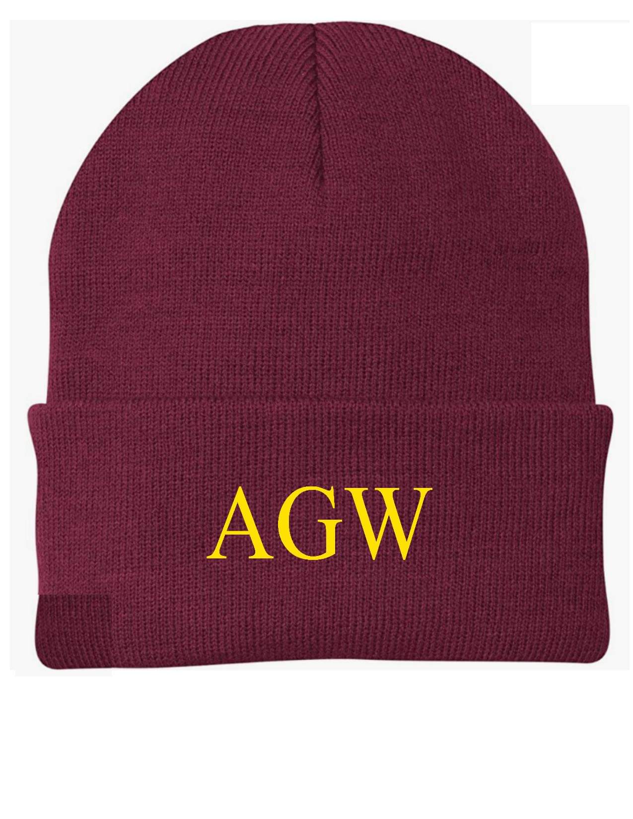 Maroon Beanie with AGW embroidered in yellow gold thead – Simple to ...